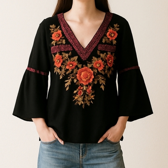 Johnny Was | Tops | Johnny Was Black Violette Swing Top Floral ...